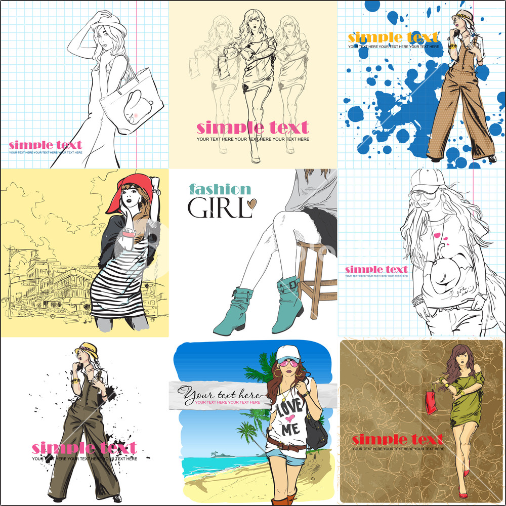 Big Vector Set Of Cards With Fashion Girls. Royalty-Free Stock Vector ...