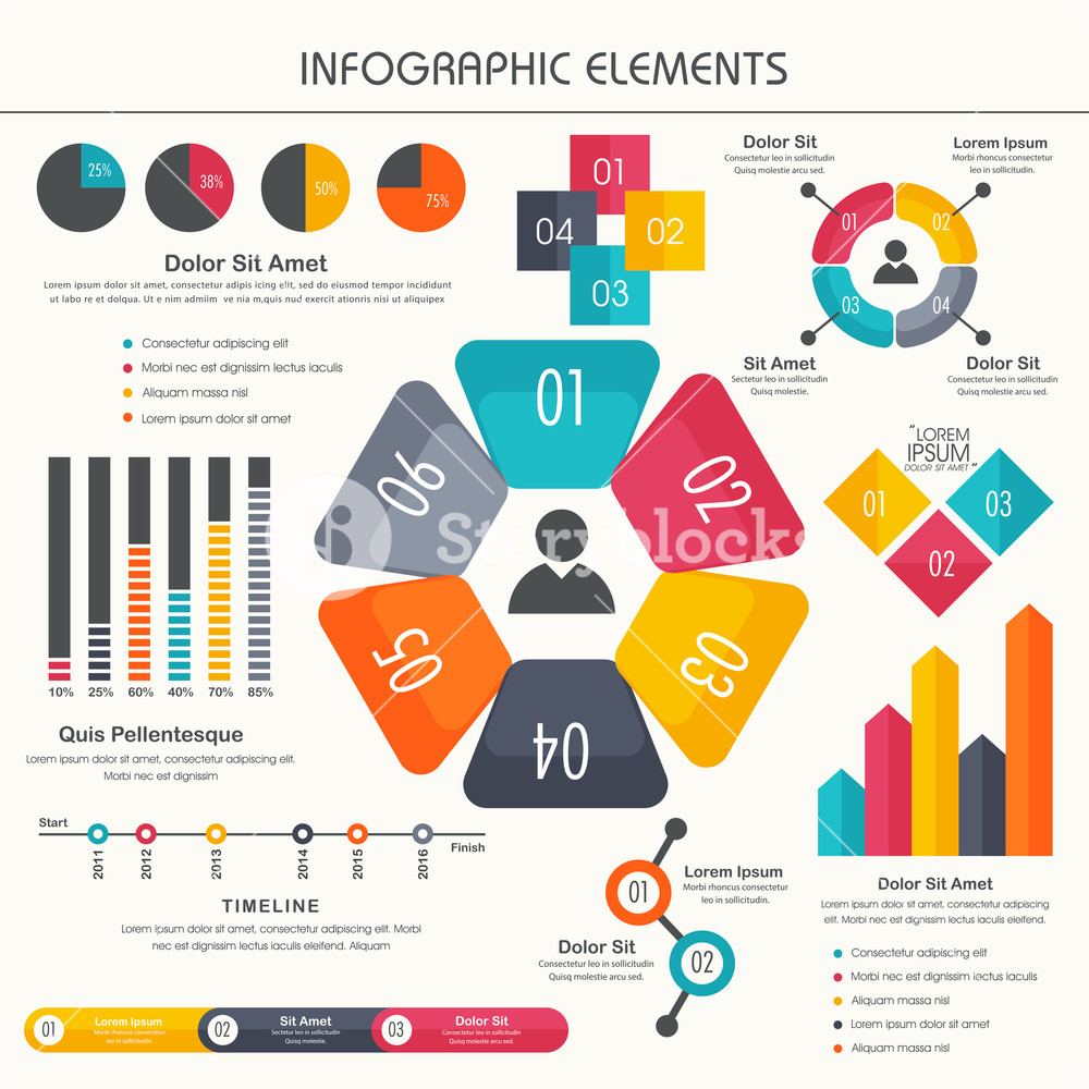 Colorful Business Infographic elements set including statistical bar ...