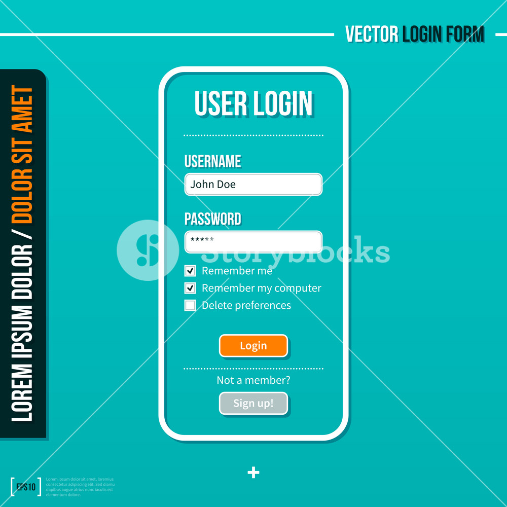 Login Form Template On Turquoise Background. Royalty-Free Stock Vector ...